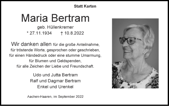 Traueranzeigen von Maria Bertram | Aachen gedenkt