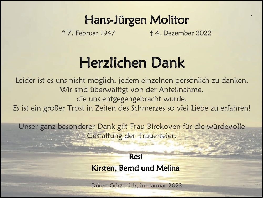 Traueranzeigen von Hans-Jürgen Molitor | Aachen gedenkt