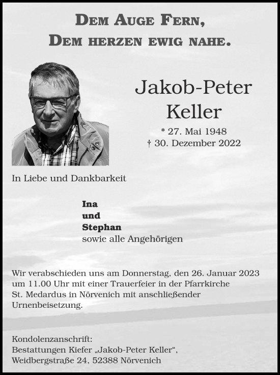 Traueranzeigen von Jakob-Peter Keller | Aachen gedenkt