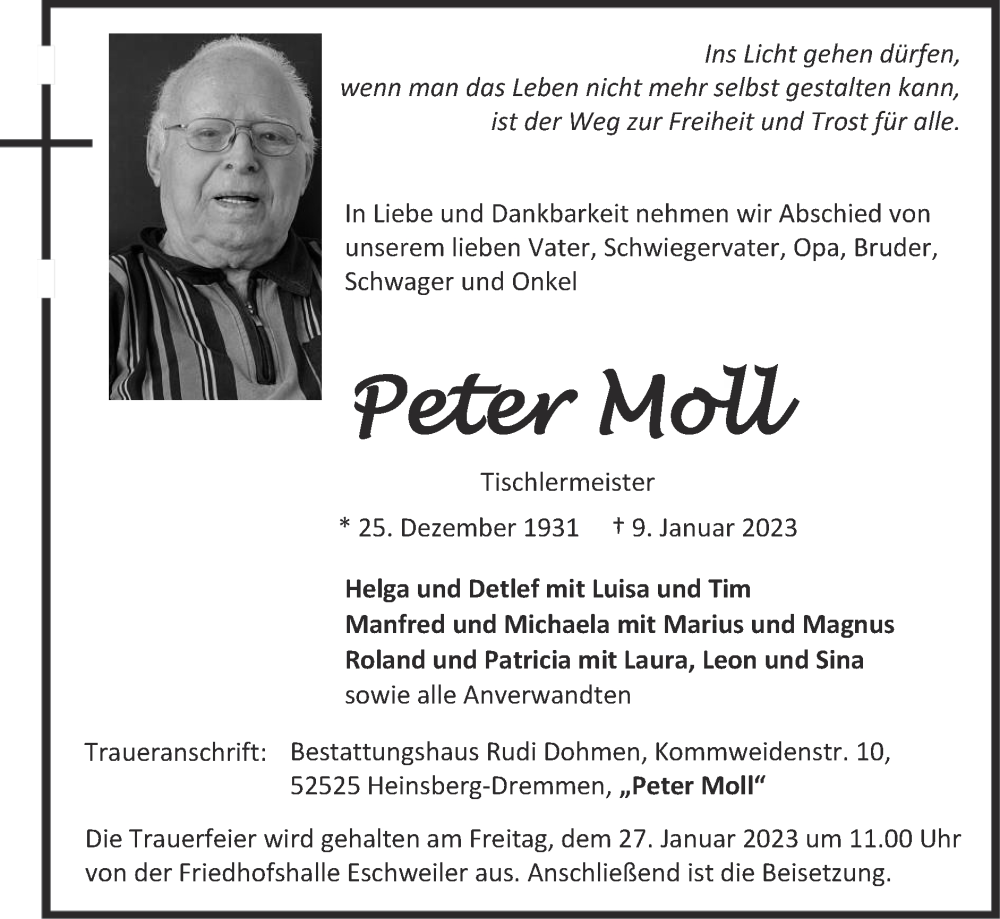 Traueranzeigen von Peter Moll | Aachen gedenkt