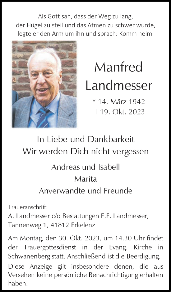 Traueranzeigen von Manfred Landmesser | Aachen gedenkt