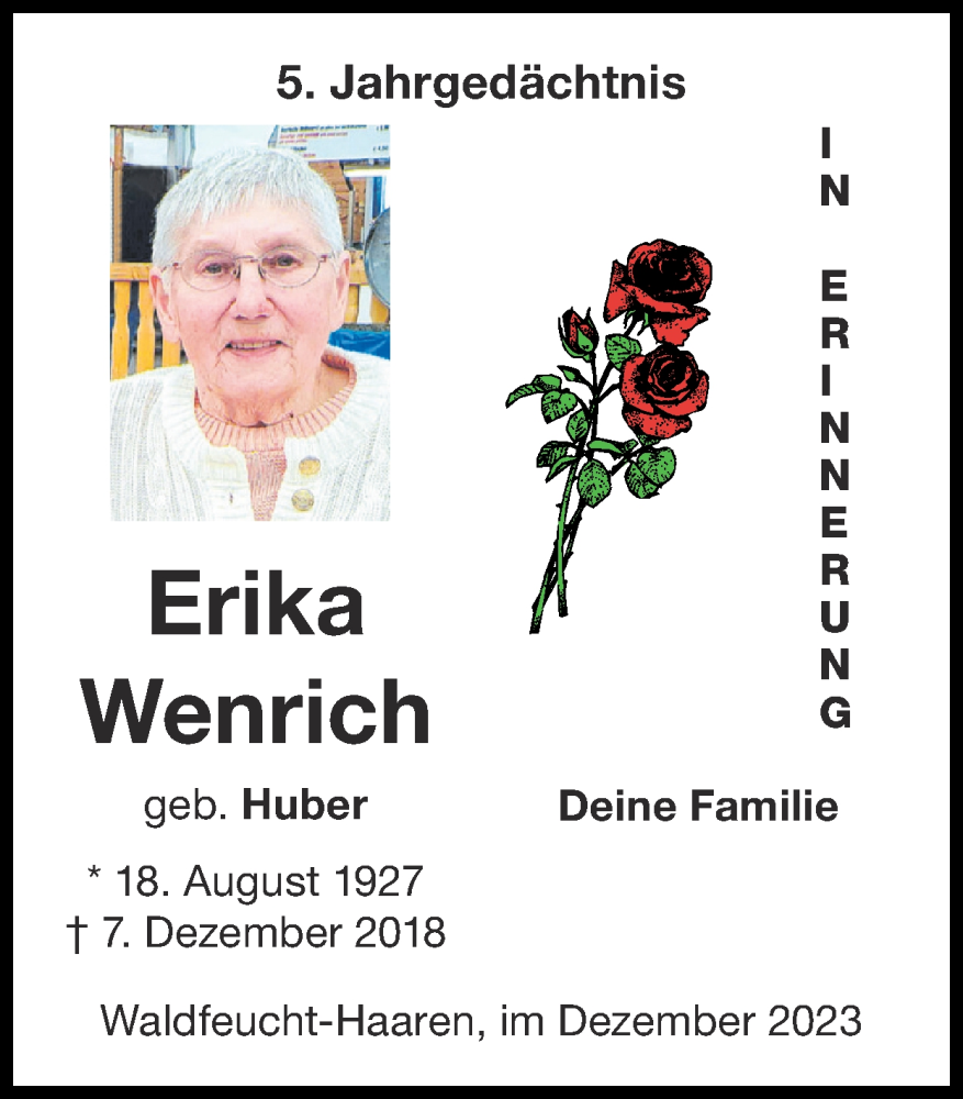 Traueranzeigen von Erika Wenrich | Aachen gedenkt