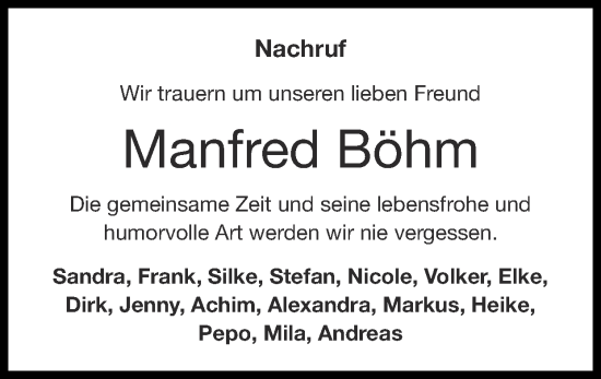 Traueranzeigen von Manfred Böhm | Aachen gedenkt