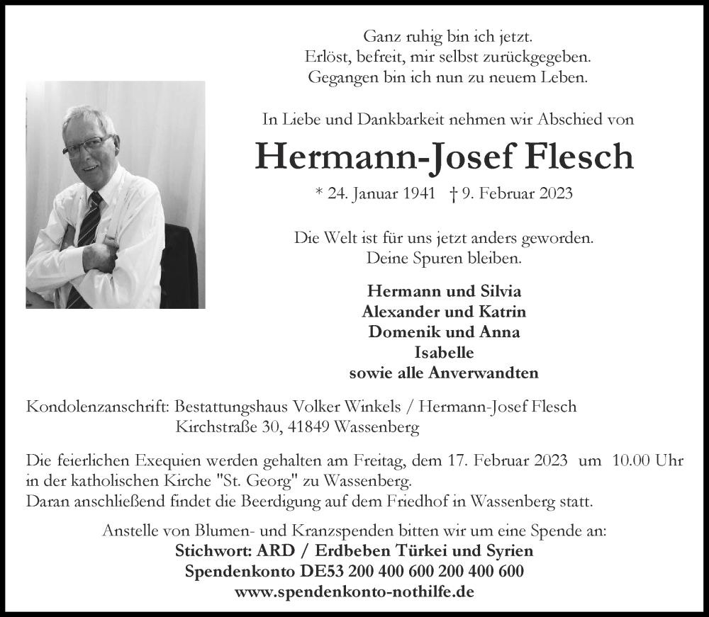 Traueranzeigen von Hermann-Josef Flesch | Aachen gedenkt