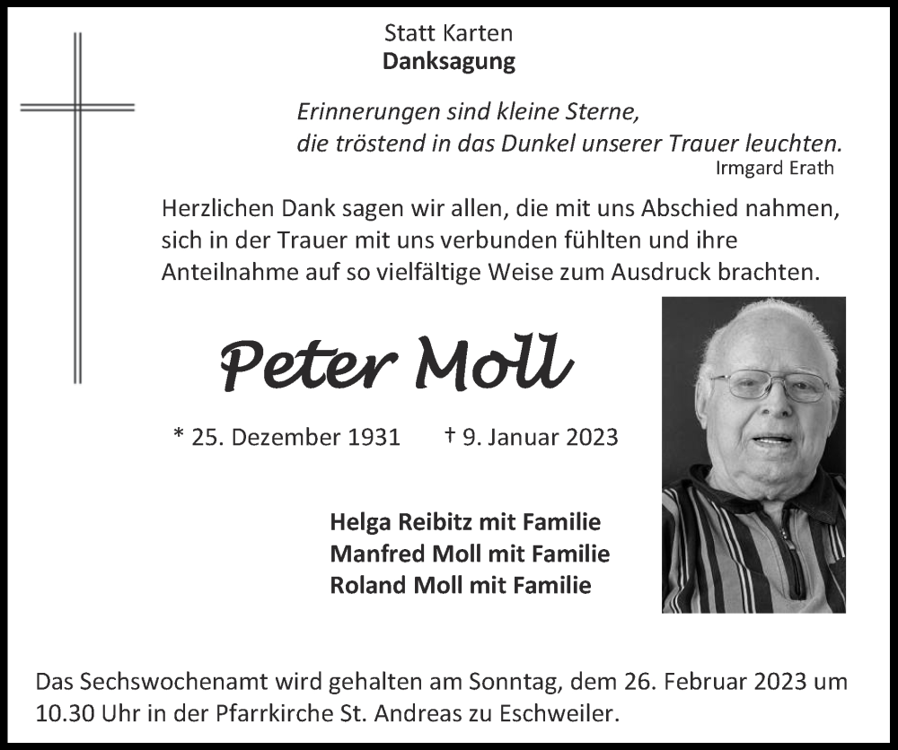 Traueranzeigen von Peter Moll | Aachen gedenkt