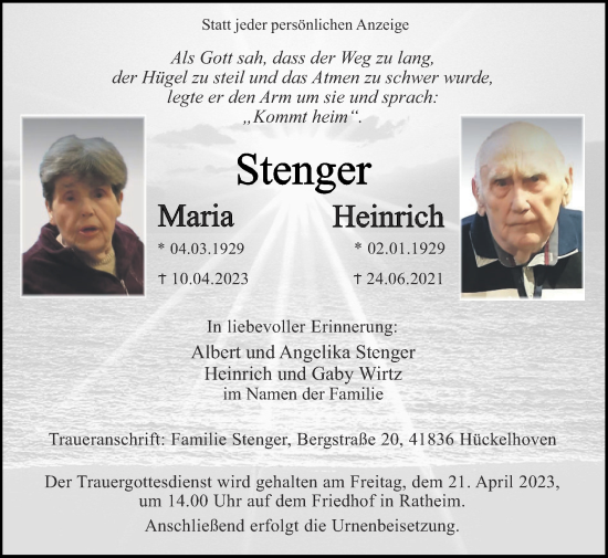 Traueranzeigen von Heinrich Stenger | Aachen gedenkt