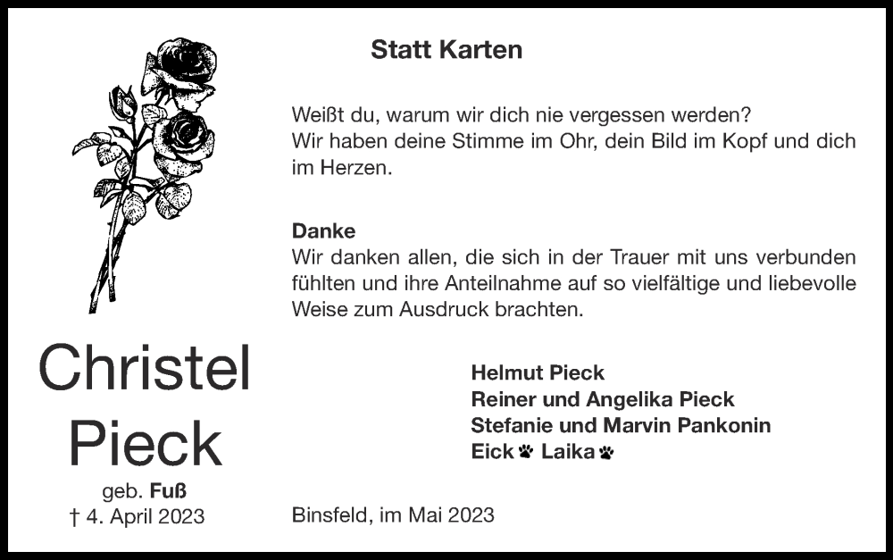 Traueranzeigen von Christel Pieck | Aachen gedenkt Traueranzeigen von Christel Pieck | Aachen gedenkt