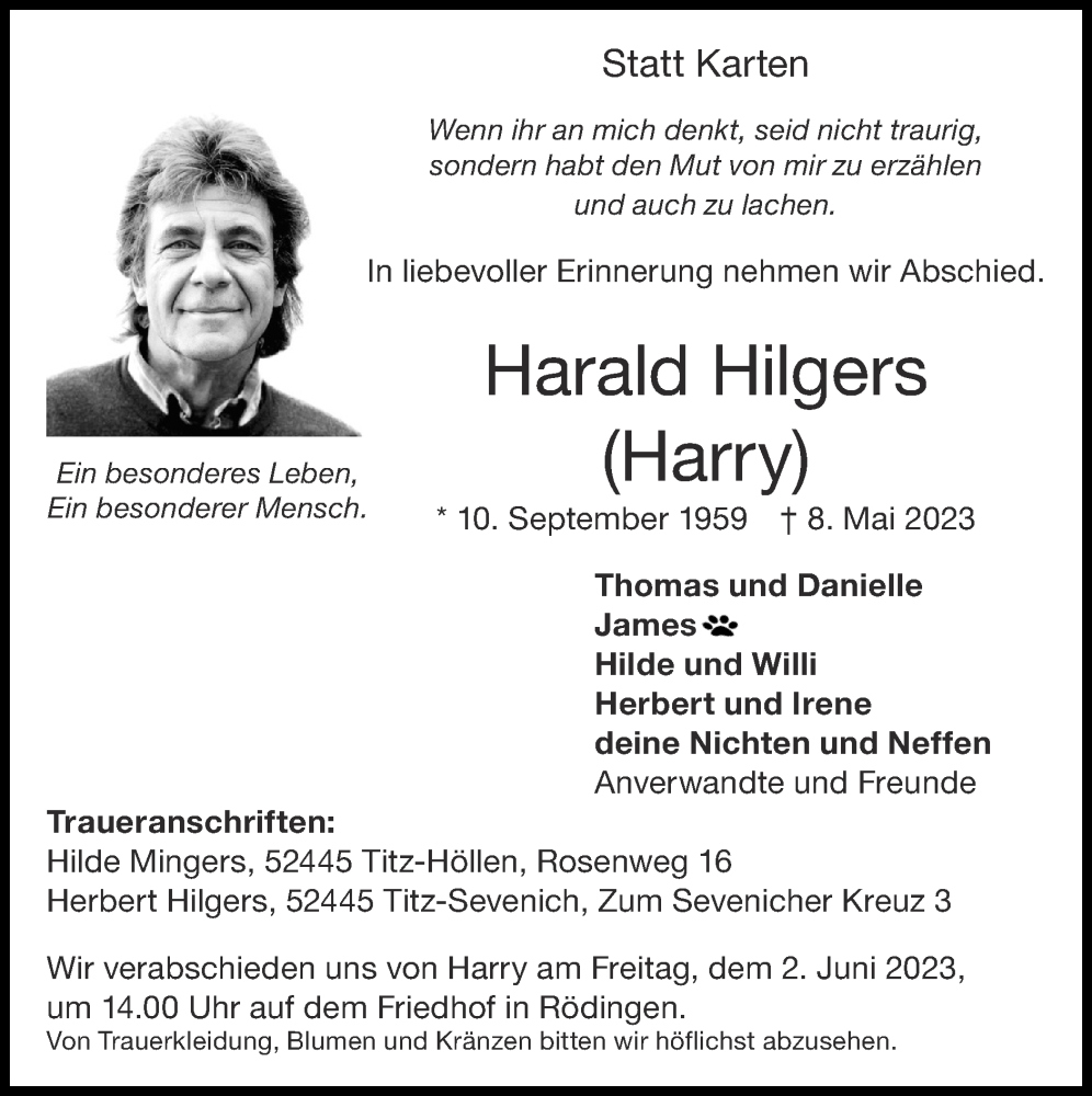 Traueranzeigen von Harald Hilgers | Aachen gedenkt