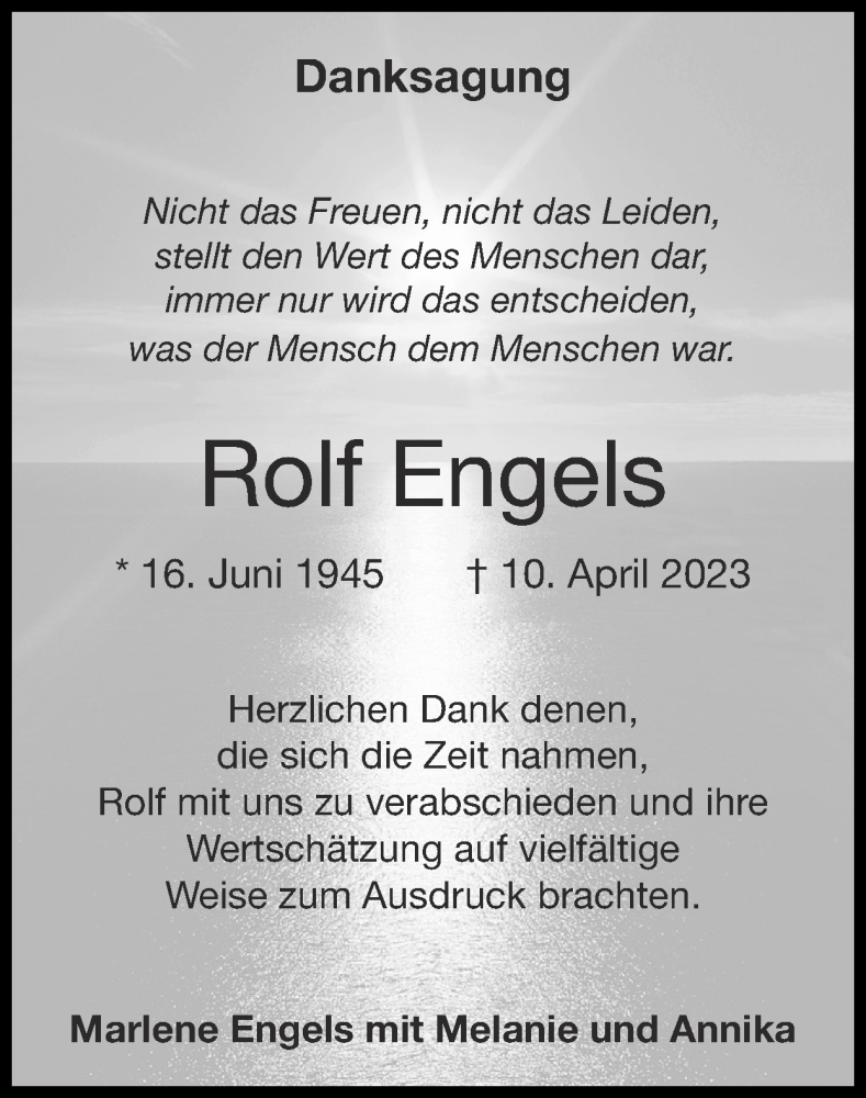 Traueranzeigen von Rolf Engels | Aachen gedenkt