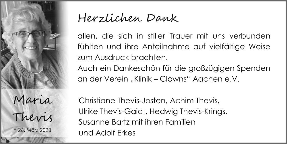 Traueranzeigen von Maria Thevis | Aachen gedenkt