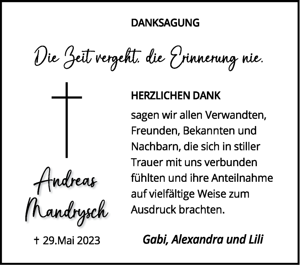 Traueranzeigen von Andreas Mandrysch | Aachen gedenkt