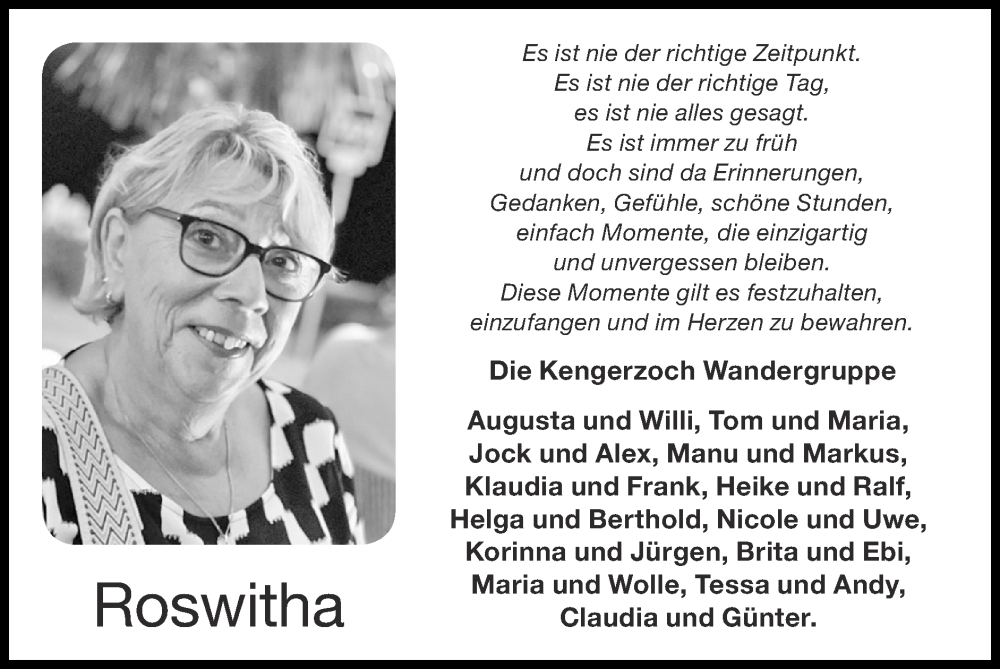 Traueranzeigen von Roswitha | Aachen gedenkt