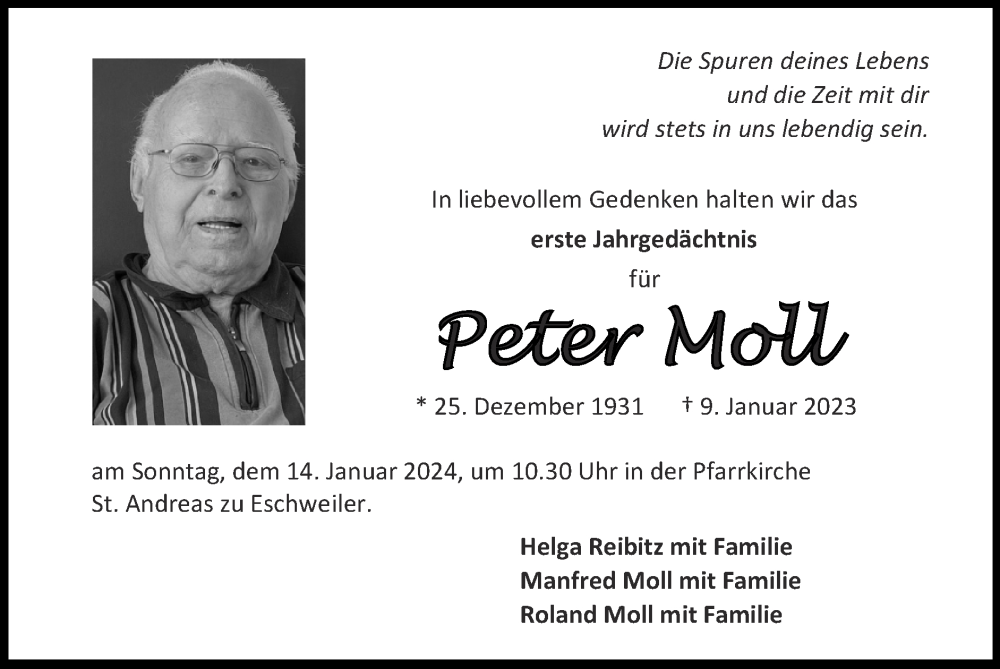 Traueranzeigen von Peter Moll | Aachen gedenkt