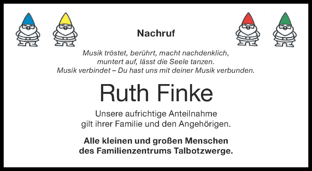 Traueranzeigen von Ruth Finke | Aachen gedenkt