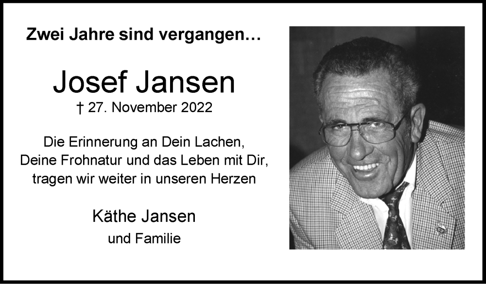 Traueranzeigen von Josef Jansen | Aachen gedenkt