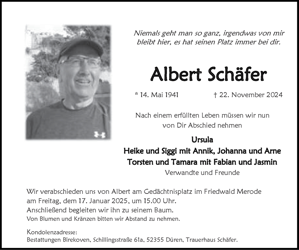 Traueranzeigen von Albert Schäfer | Aachen gedenkt Traueranzeigen von Albert Schäfer | Aachen gedenkt