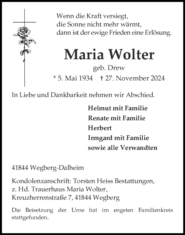 Traueranzeigen von Maria Wolter | Aachen gedenkt