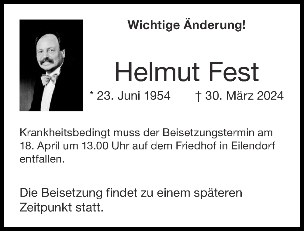 Traueranzeigen von Helmut Fest | Aachen gedenkt