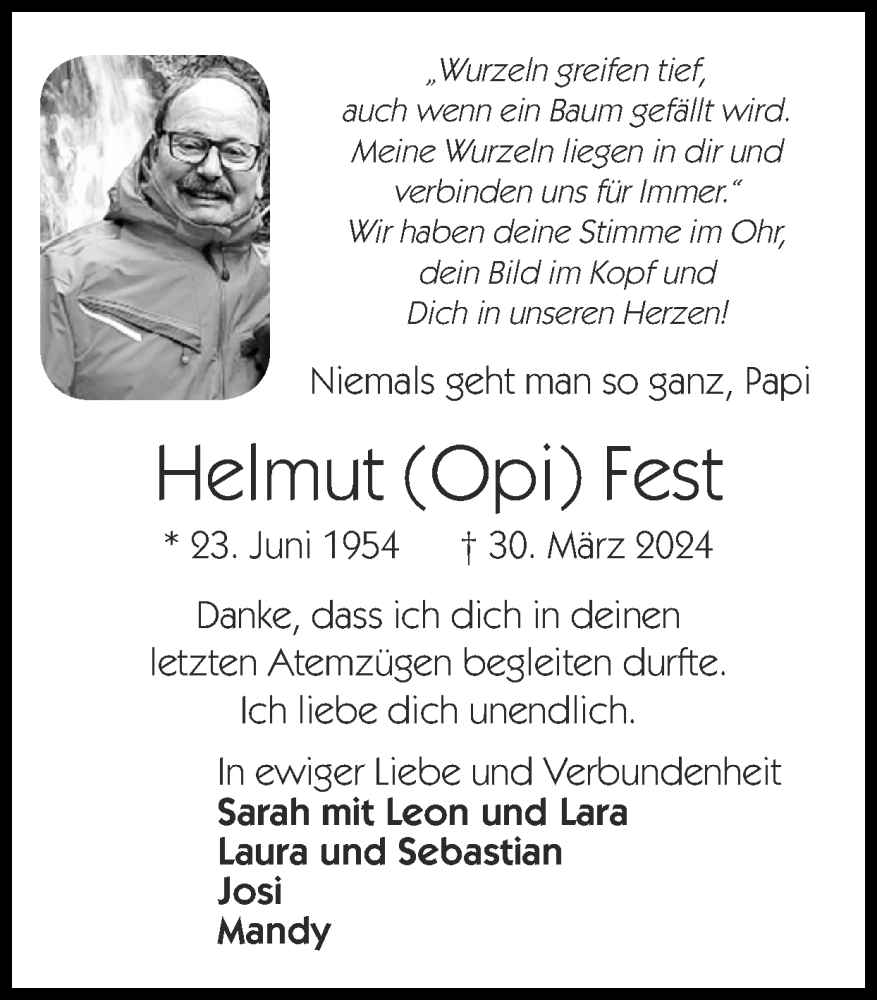 Traueranzeigen von Helmut Fest | Aachen gedenkt