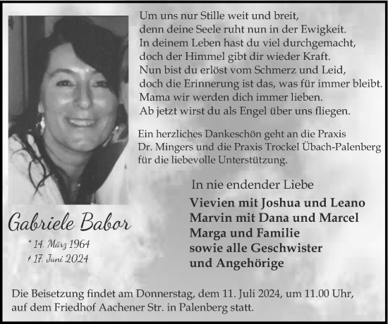 Traueranzeigen von Gabriele Babas | Aachen gedenkt Traueranzeigen von Gabriele Babas | Aachen gedenkt