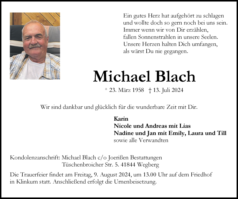 Traueranzeigen von Michael Blach | Aachen gedenkt