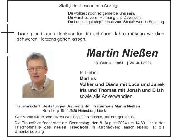 Traueranzeigen von Martin Nießen | Aachen gedenkt