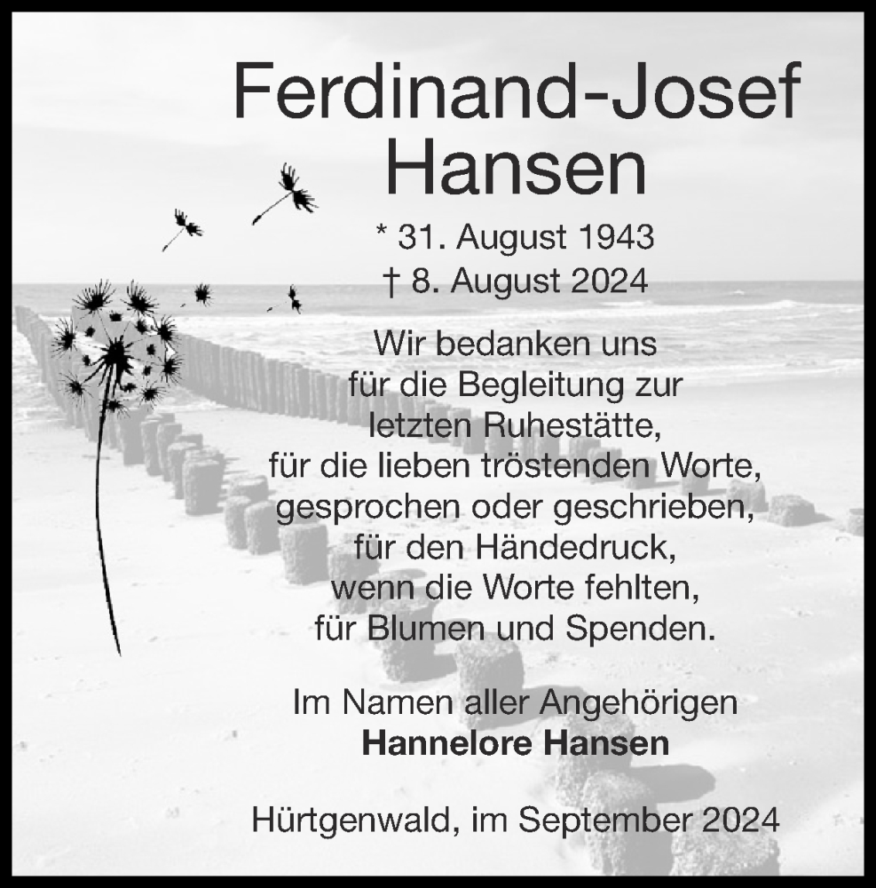 Traueranzeigen von Ferdinand-Josef Hansen | Aachen gedenkt