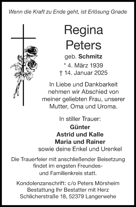 Traueranzeigen von Regina Peters | Aachen gedenkt