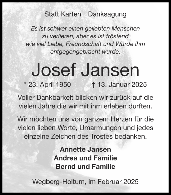 Traueranzeigen von Josef Jansen | Aachen gedenkt