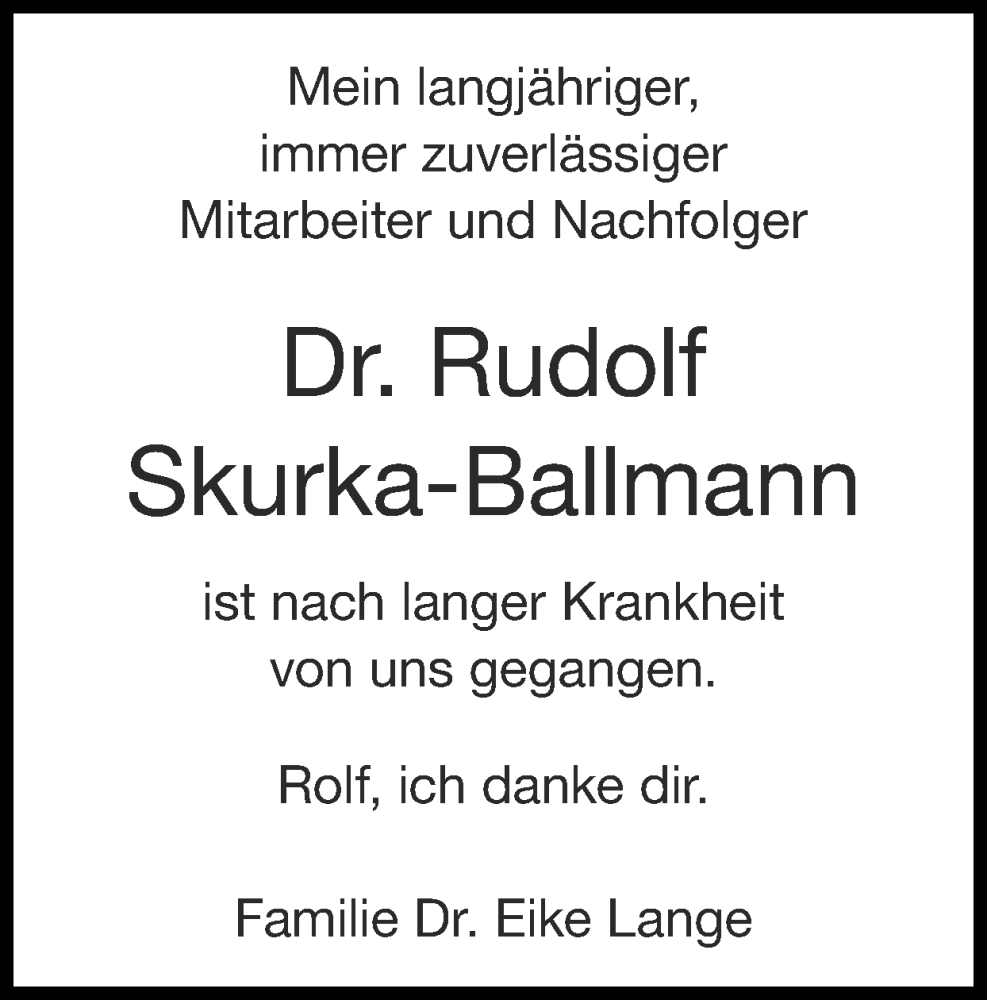 Traueranzeigen von Rudolf Skurka-Ballmann | Aachen gedenkt