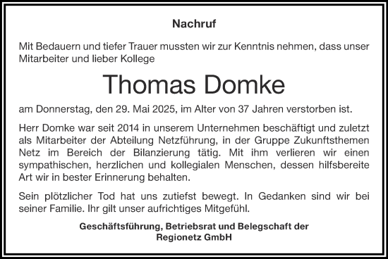 Traueranzeigen von Thomas Domke | Aachen gedenkt